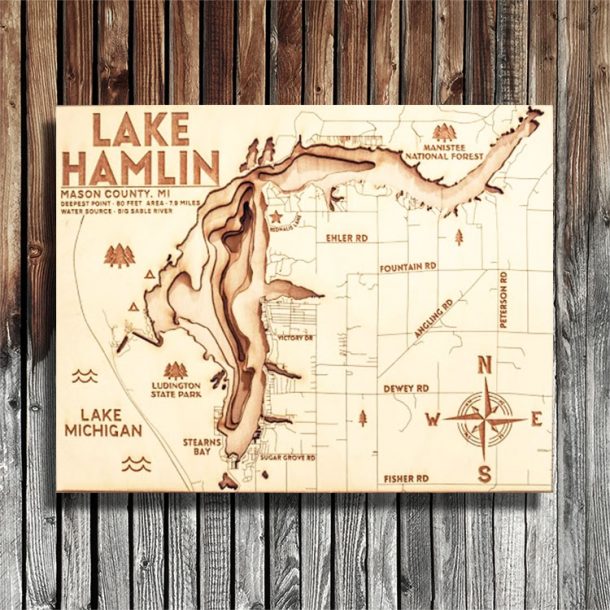 Lake Hamlin, MI Wood Map | 3D Nautical Wood Chart