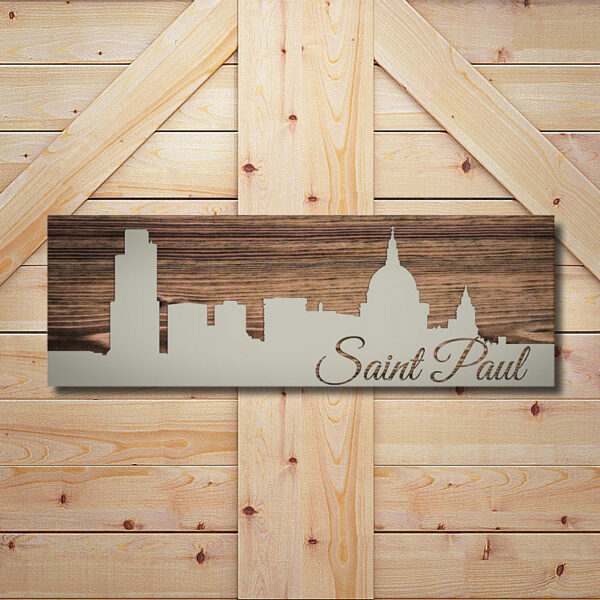 Wooden City of Saint Paul, MN Skyline | Burnt Laser Engraved Wall Art