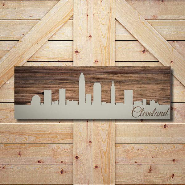 Wooden City of Cleveland, OH Skyline | Burnt Laser Engraved Wall Art
