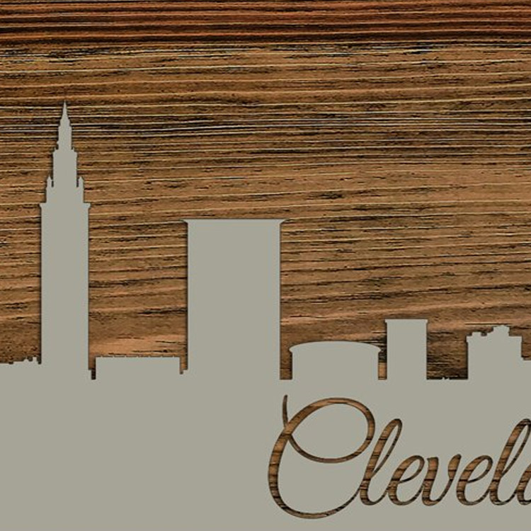 Wooden City of Cleveland, OH Skyline | Burnt Laser Engraved Wall Art
