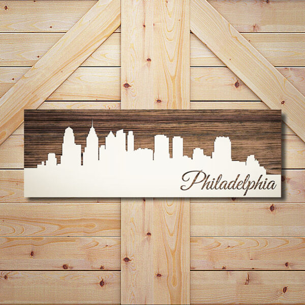 Wooden City of Philadelphia, PA Skyline | Burnt Laser Engraved Wall Art