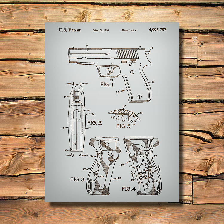 Sig Sauer Patent Art Wooden Sign | Laser Engraved Wall Art