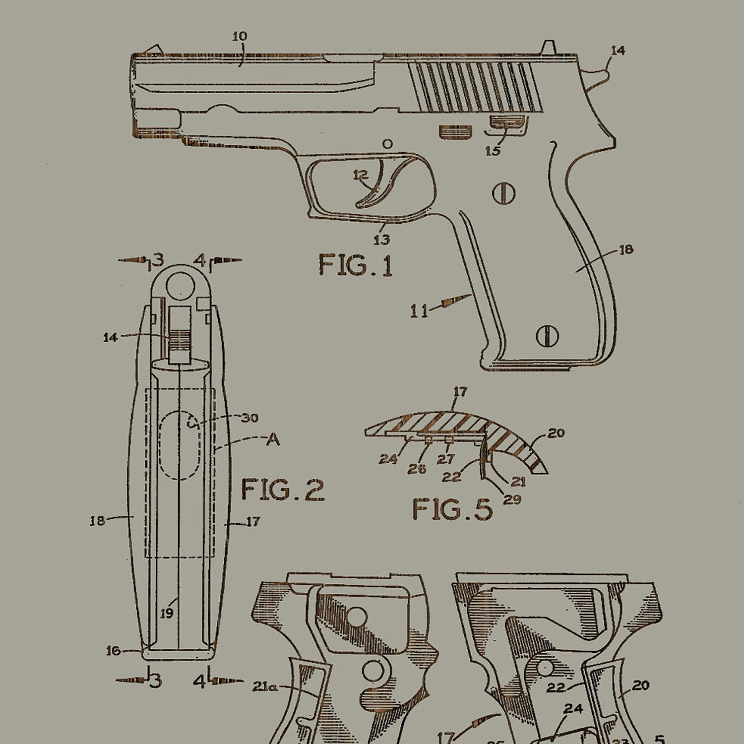 Sig Sauer Patent Art Wooden Sign | Laser Engraved Wall Art