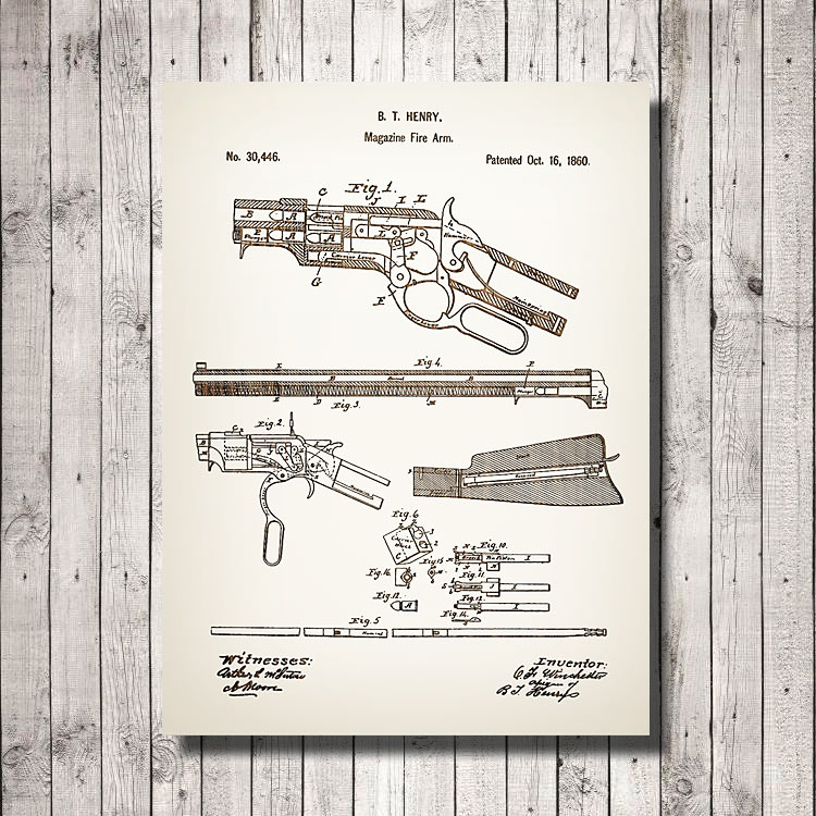 Henry Rifle Patent Art Wooden Sign | Laser Engraved Wall Art