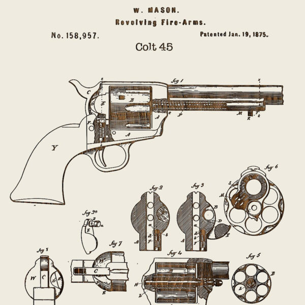 Colt 45 Firearm Patent Art Wooden Sign | Laser Engraved Wall Art