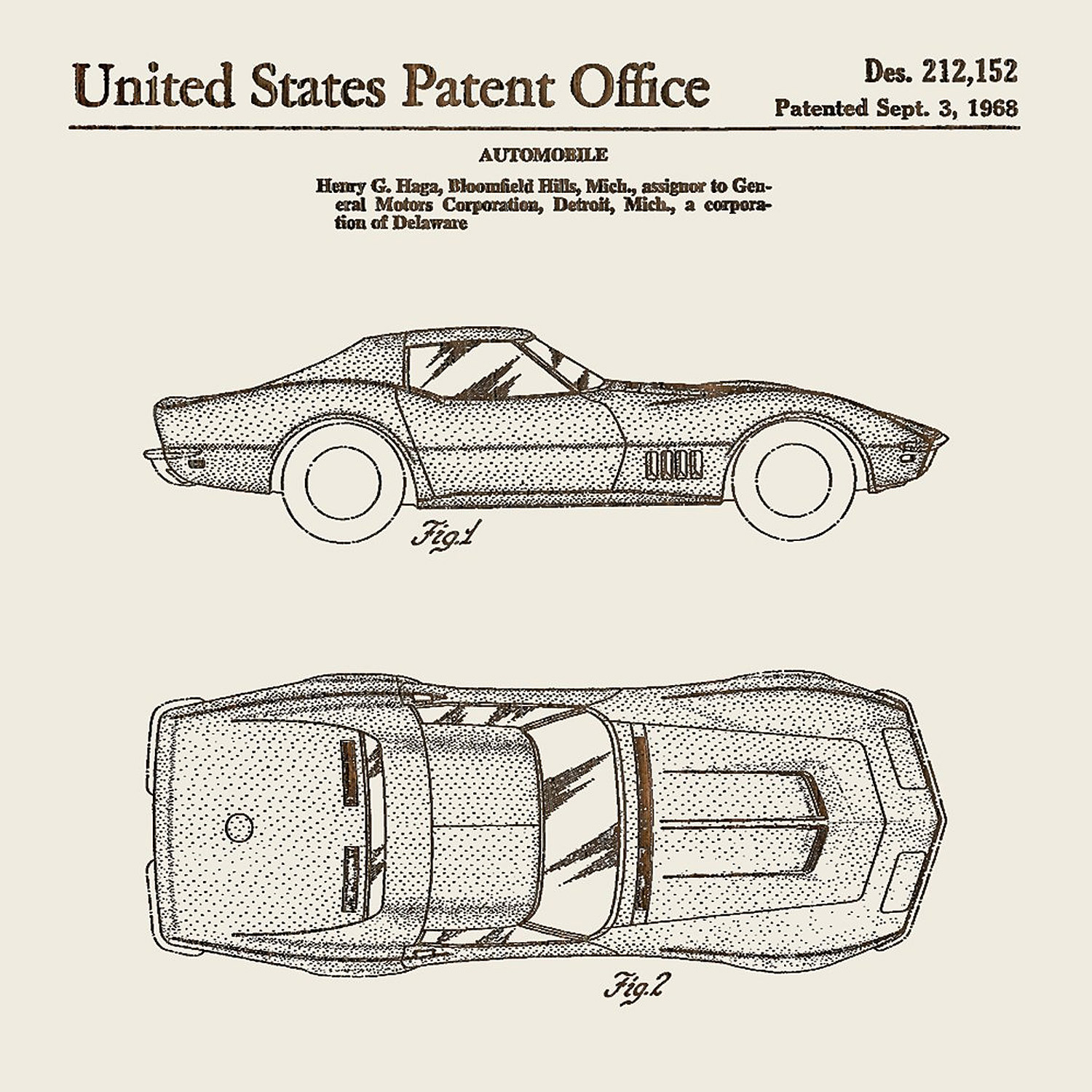 1968 Corvette Patent Art Wooden Sign | Laser Engraved Wall Art