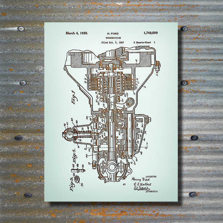 Car Transmission Patent Art Wooden Sign | Laser Engraved Wall Art