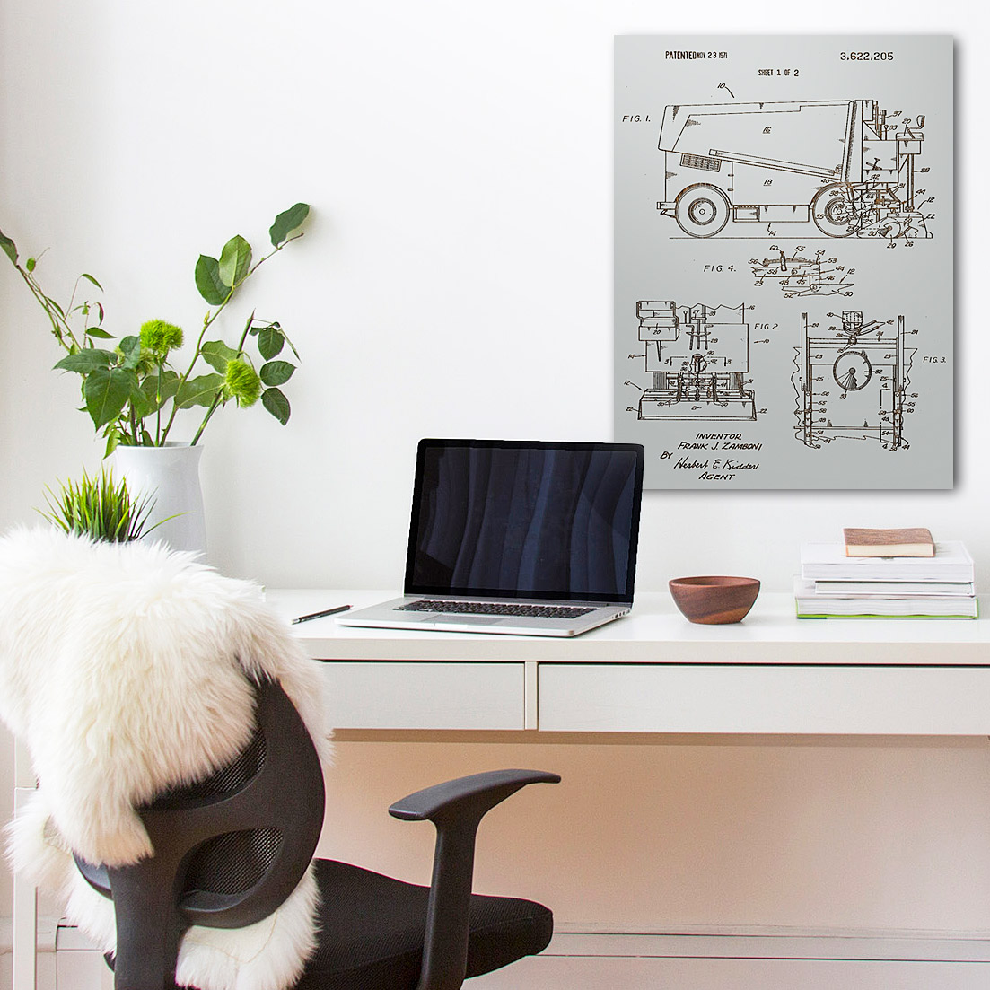 Zamboni Patent Art Wooden Sign | Laser Engraved Wall Art