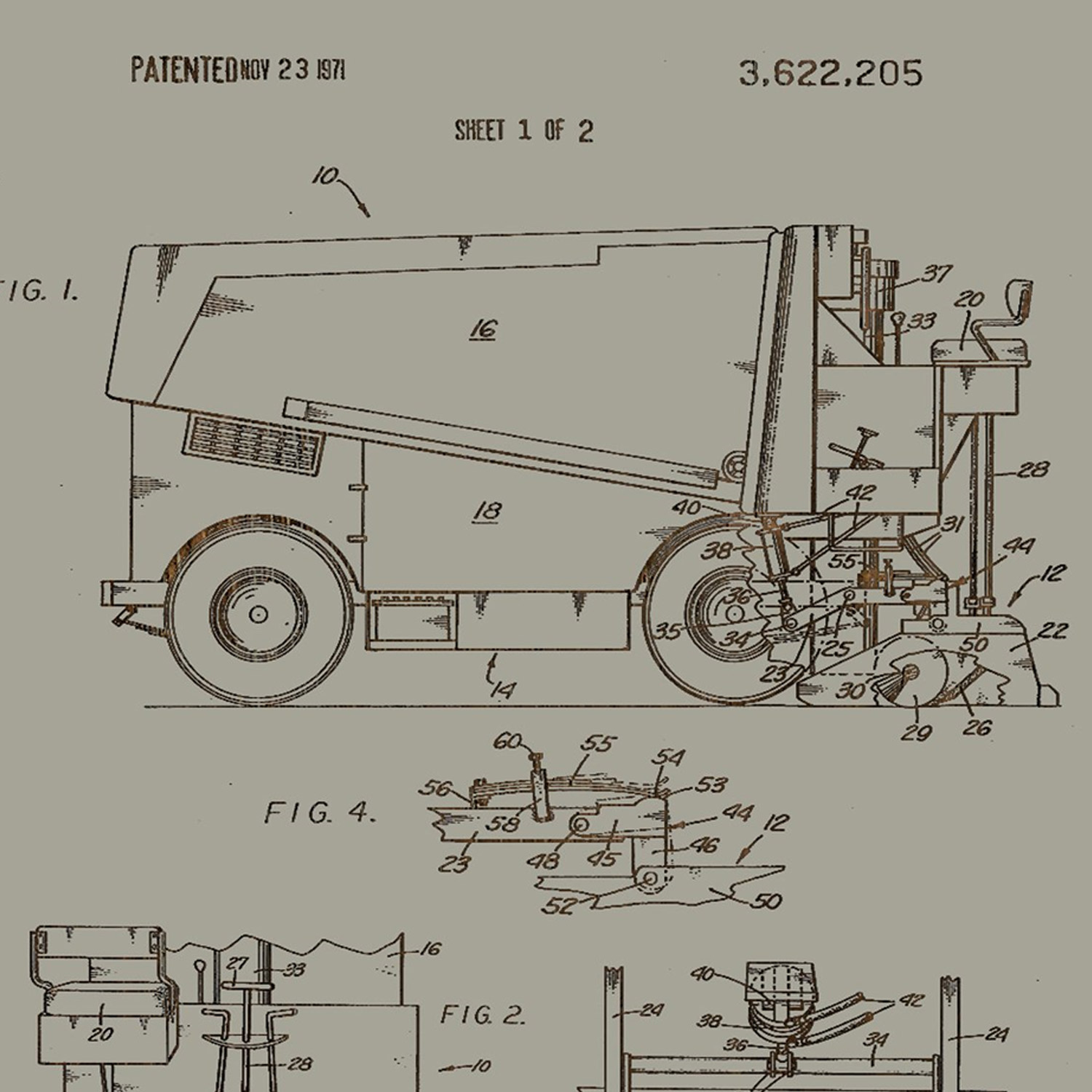 Zamboni Patent Art Wooden Sign | Laser Engraved Wall Art