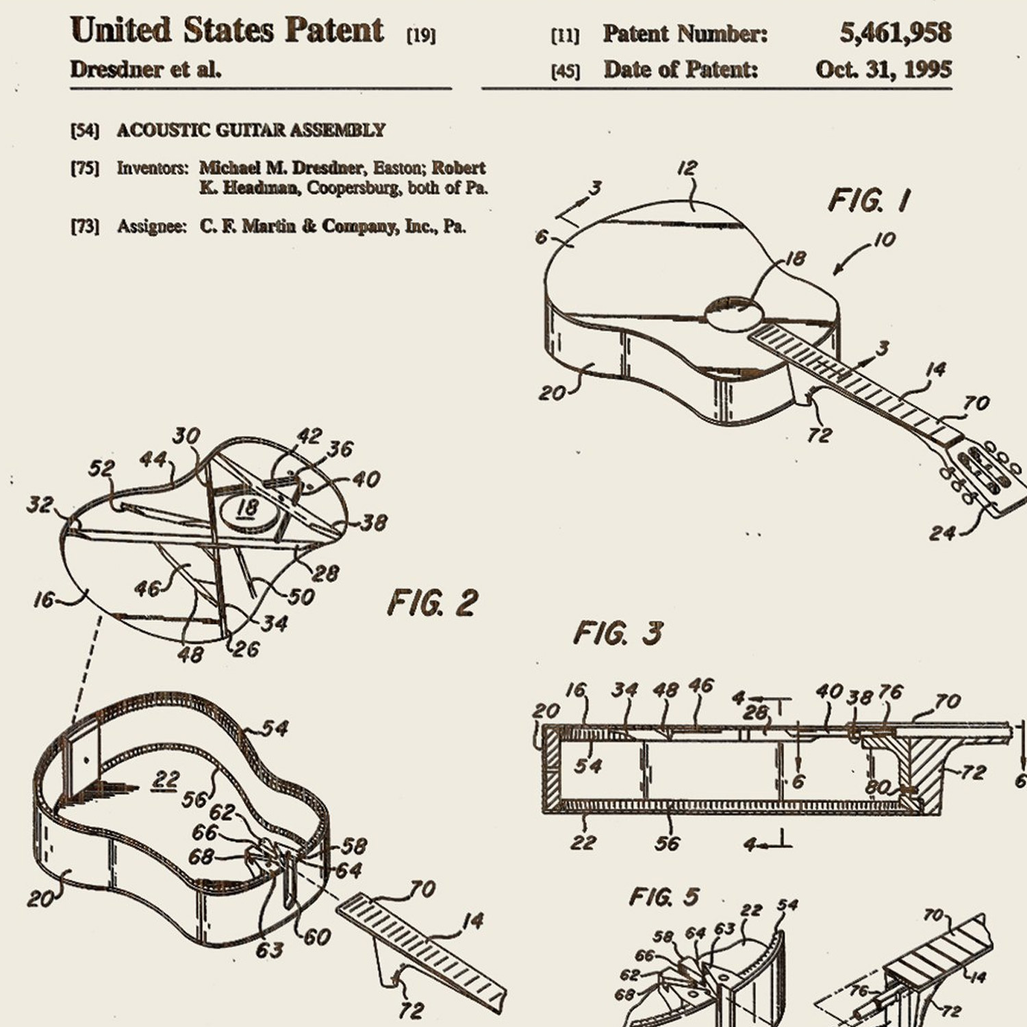 Martin Acoustic Guitar Patent Art Wooden Sign | Laser Engraved Wall Art