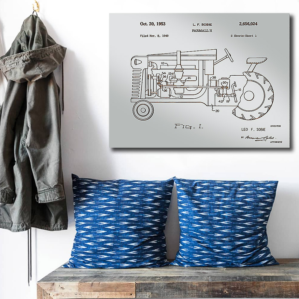 Farmall Tractor Patent Art Wooden Sign | Laser Engraved Wall Art