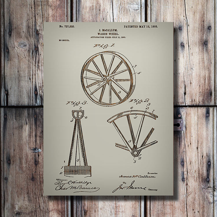 Wagon Wheel Patent Art Wooden Sign | Laser Engraved Wall Art