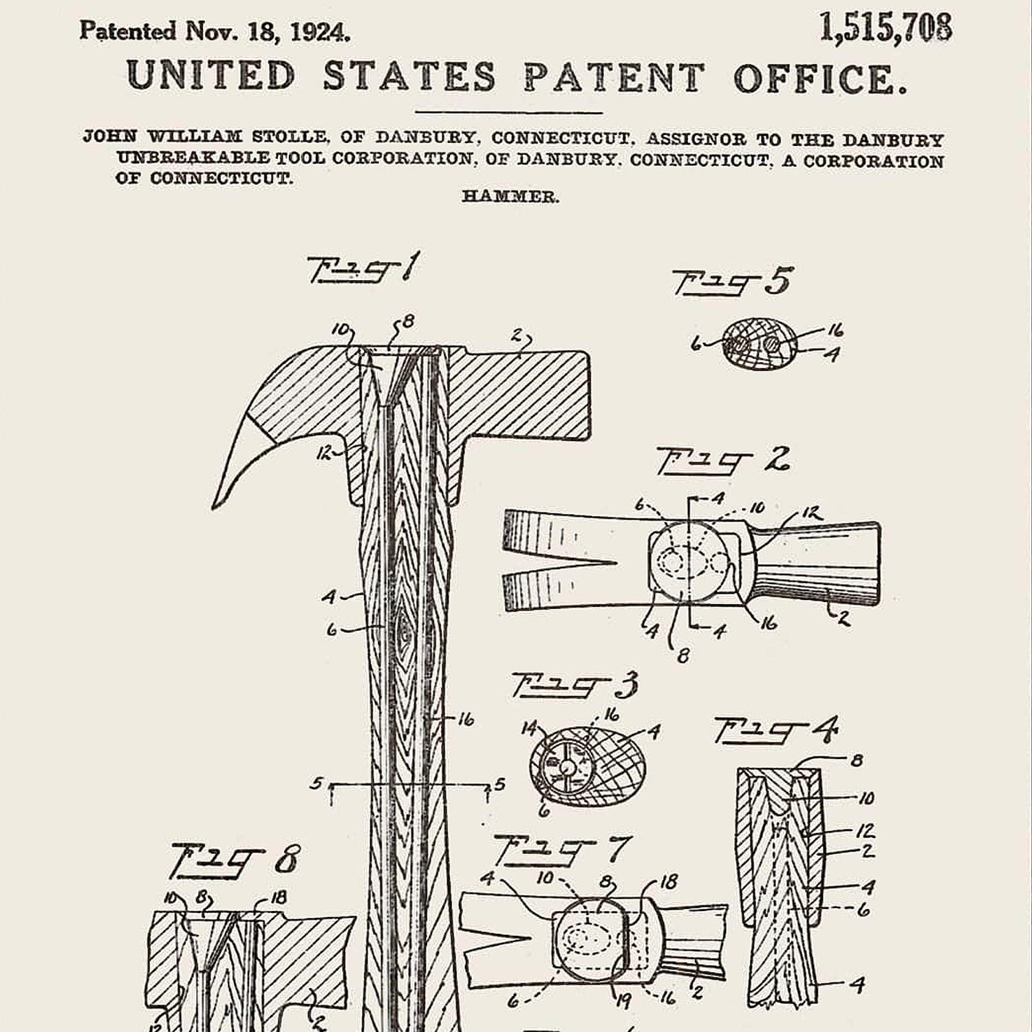 Hammer Patent Art Wooden Sign | Laser Engraved Wall Art