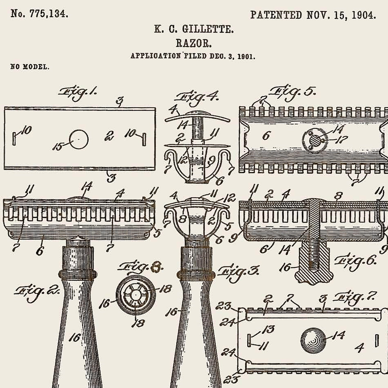 Gillette Shaving Razor Patent Art Wooden Sign | Laser Engraved Wall Art