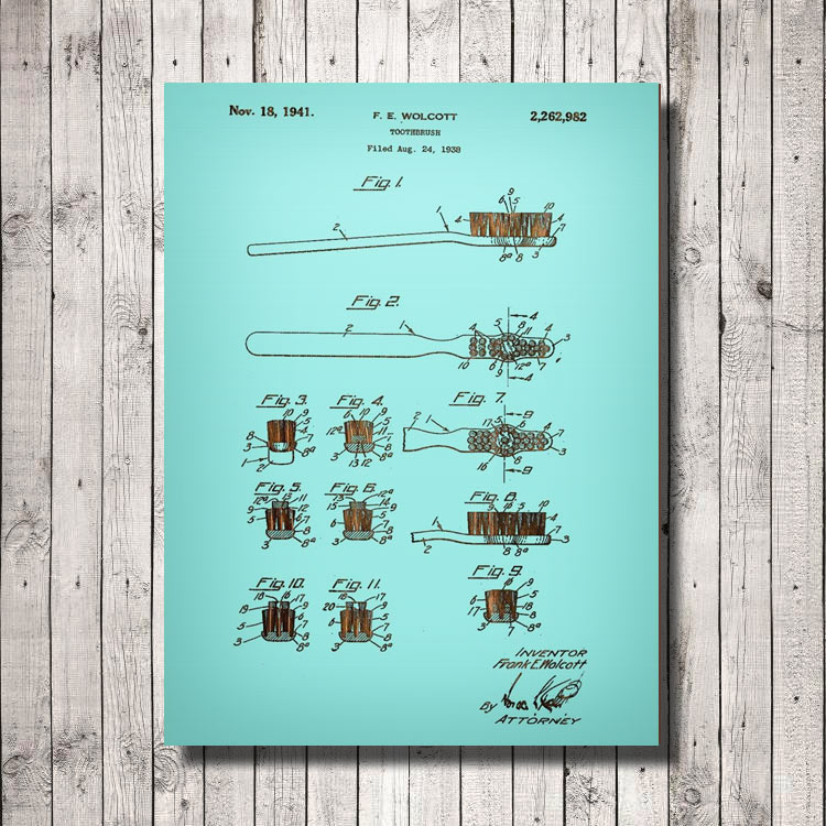 Toothbrush Patent Art Wooden Sign | Laser Engraved Wall Art