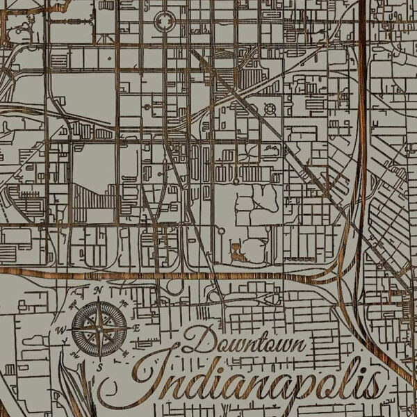 Downtown Indianapolis, IN Wooden Street Map | Burnt Laser-Cut Wall Map
