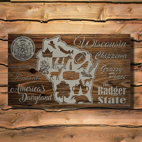 Wisconsin Abstract Wooden Map | Burnt Laser-Cut Wall Map