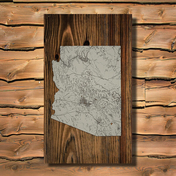 Arizona Wood Map | Burnt Laser-Cut Wall Map