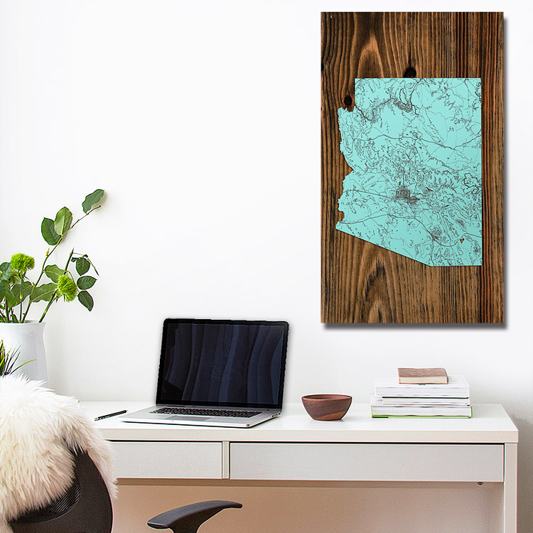 Arizona Wood Map | Burnt Laser-Cut Wall Map
