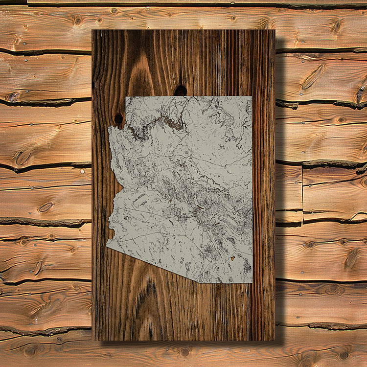 Arizona Wooden State Map | Burnt Laser-Cut Wall Map