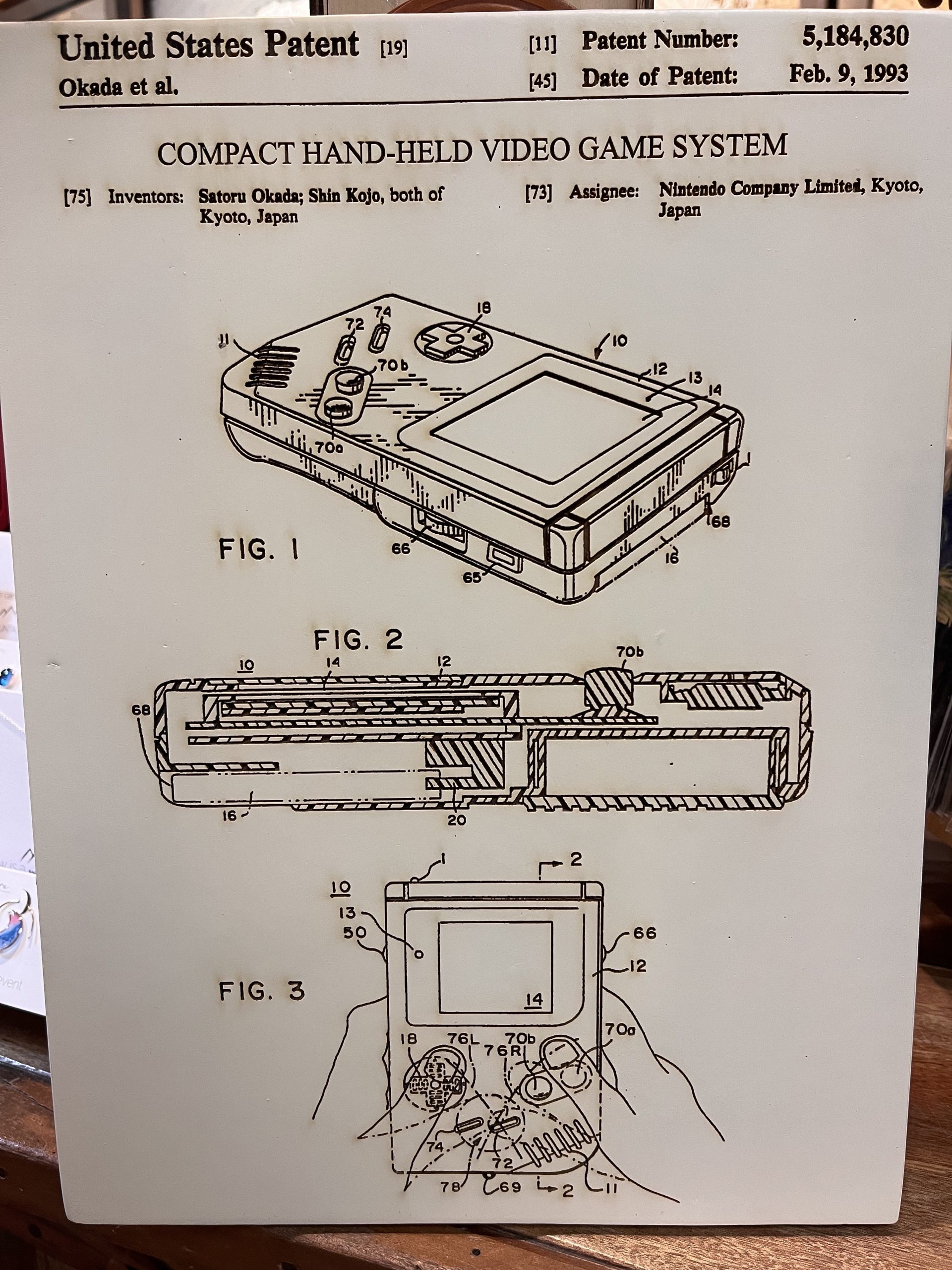 Nintendo Gameboy Patent Art Wooden Sign | Laser Engraved Wall Art