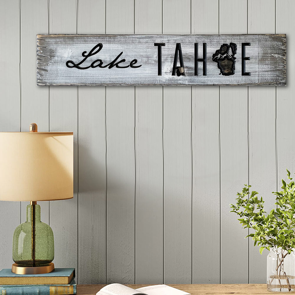 Custom Lake Tahoe Wood Carved Sign | Lake House Wall Art 7" x 36"