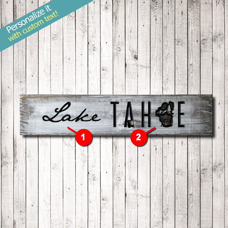Custom Lake Tahoe Wood Carved Sign | Lake House Wall Art 7" x 36"