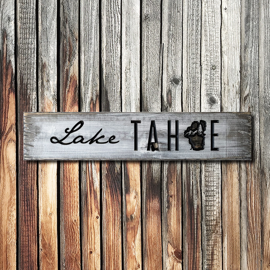 Custom Lake Tahoe Wood Carved Sign | Lake House Wall Art 7" x 36"