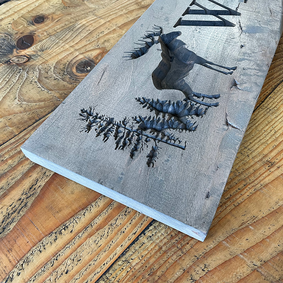 Carved Wood Welcome Sign | Moose Art "Welcome" 7" x 36"