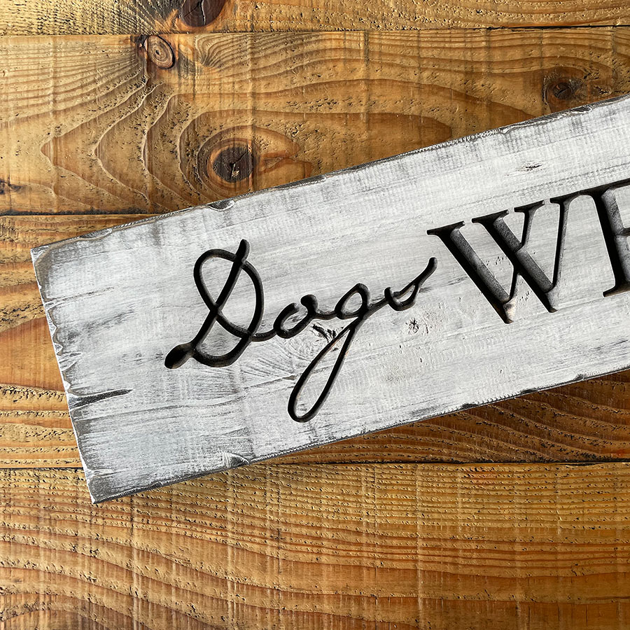 Dogs Welcome Carved Wood Sign | Pet Art "Dogs Welcome" 7" x 36"