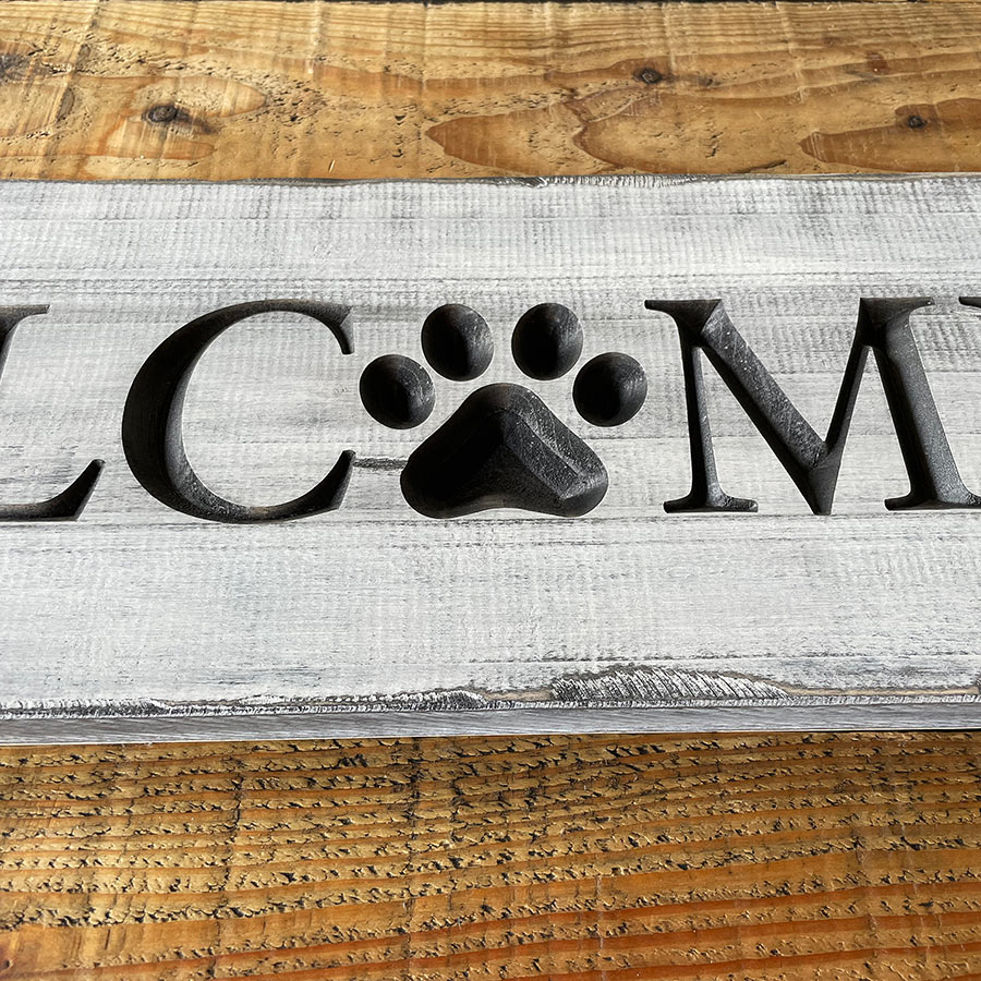 Dogs Welcome Carved Wood Sign | Pet Art "Dogs Welcome" 7" x 36"