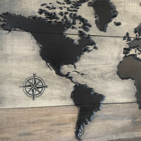 Live Edge Wooden World Map | Custom Wood Carved Map