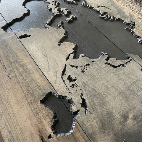 Live Edge Wooden World Map | Custom Wood Carved Map
