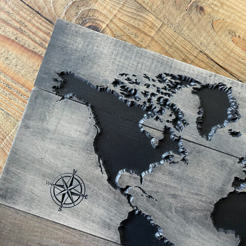 Live Edge Wooden World Map | Custom Wood Carved Map