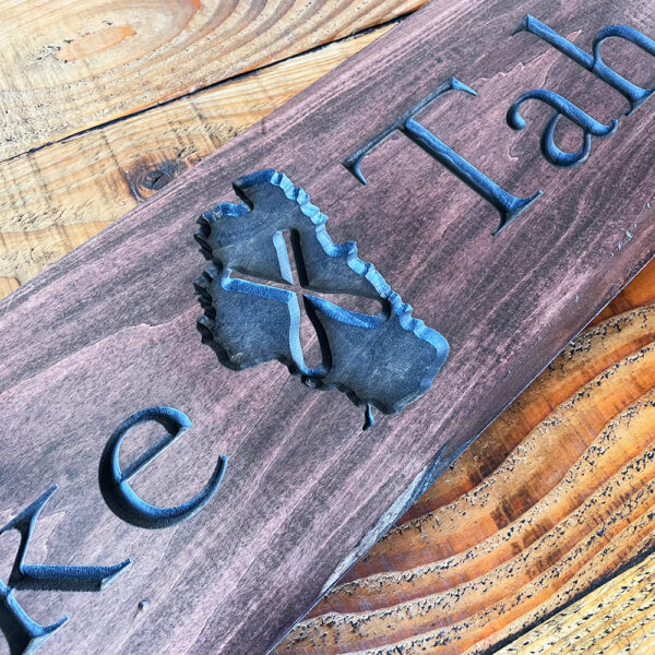 Custom Lake Tahoe Wood Carved Welcome Sign | Tahoe Paddles 7" x 36"