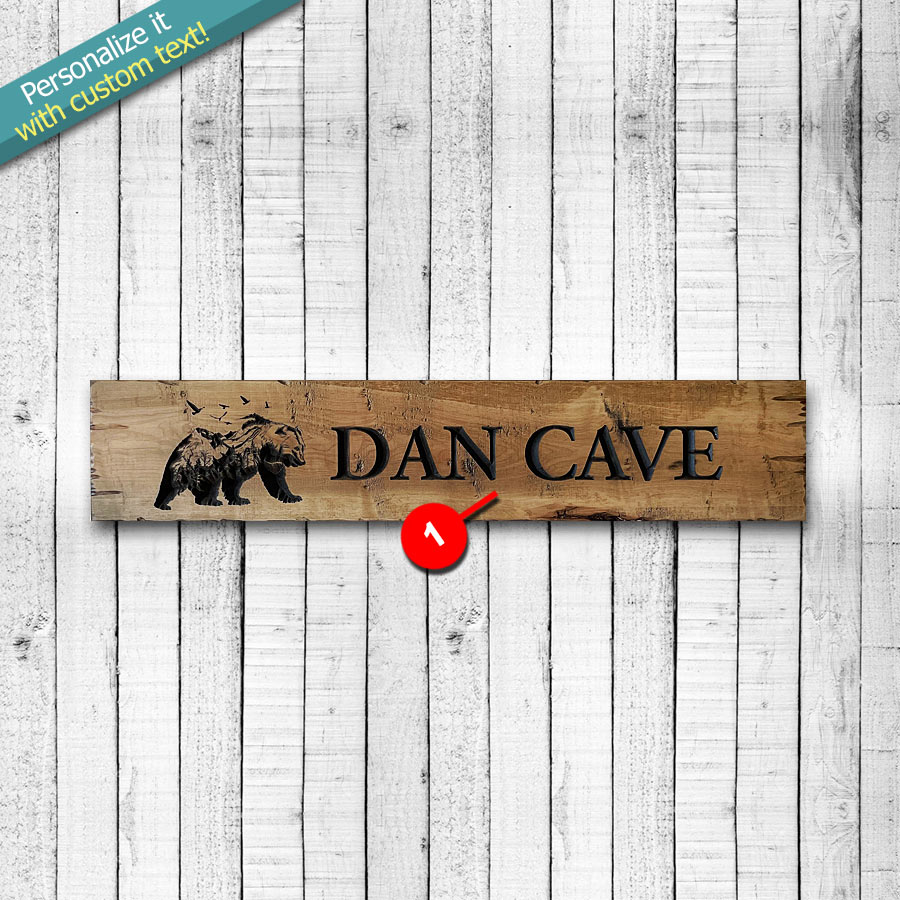 Custom Man Cave Wood Carved Sign | "Dan Cave" Gifts for Dan Name 7" x 36"