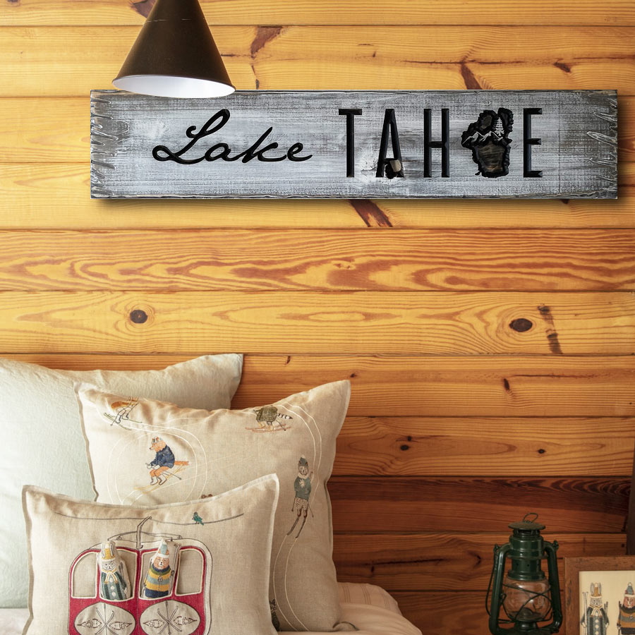 Custom Lake Tahoe Wood Carved Sign | Lake House Wall Art 7" x 36"