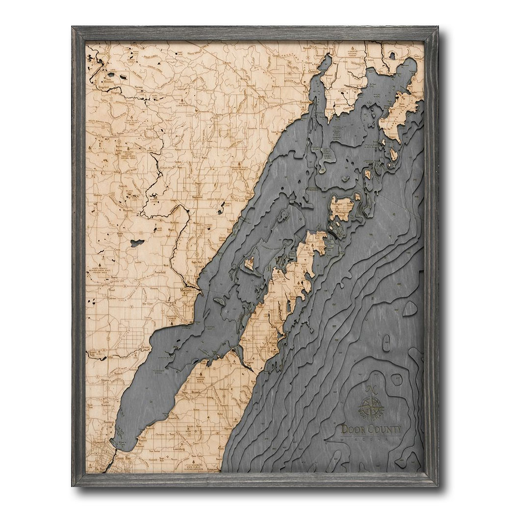 Door County Map, Green Bay Lake Michigan - 3D Wood Map, Wall Art 24.5 ...