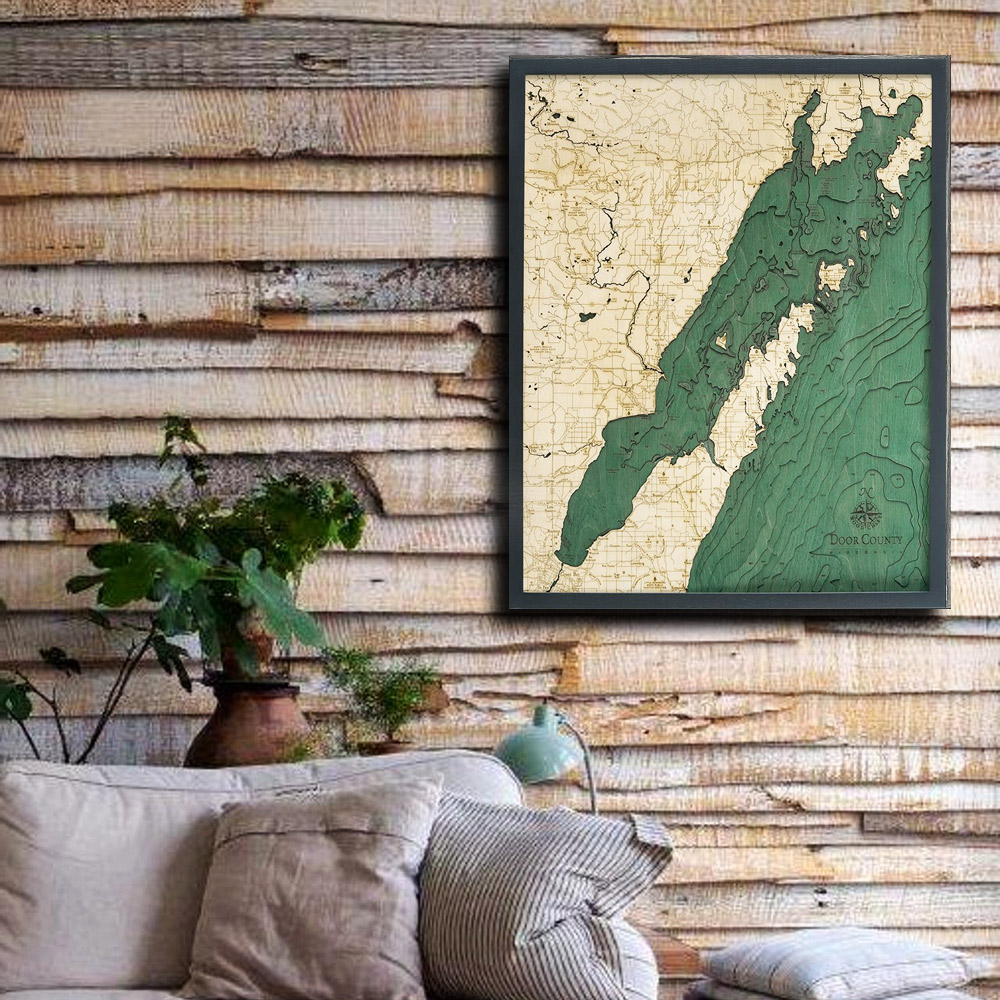 Door County Map, Green Bay Lake Michigan - 3D Wood Map, Wall Art 24.5 ...