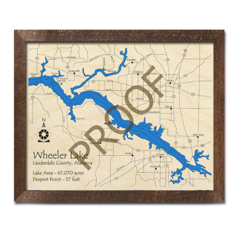 Wheeler Lake 3D Wood Map, Alabama, Nautical Wood Chart