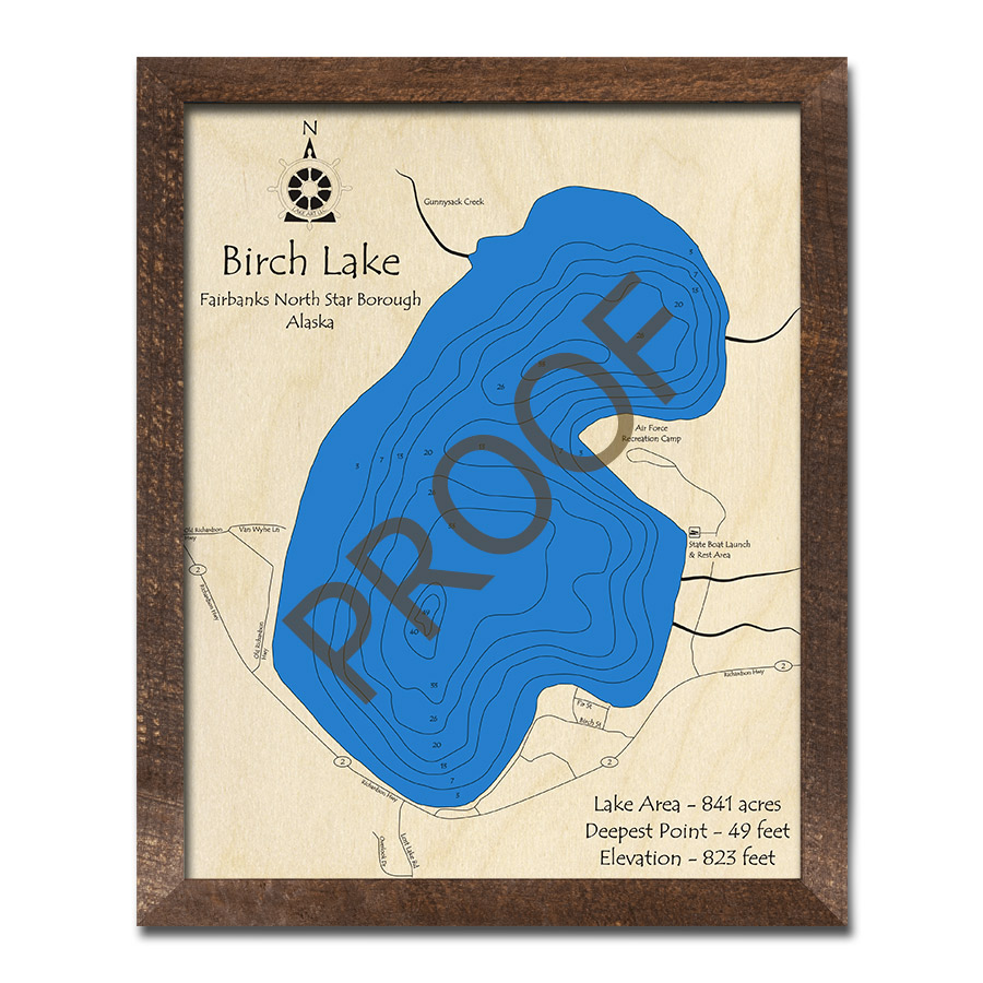 Birch Lake, Alaska 3D Wood Map, Nautical Wood Chart