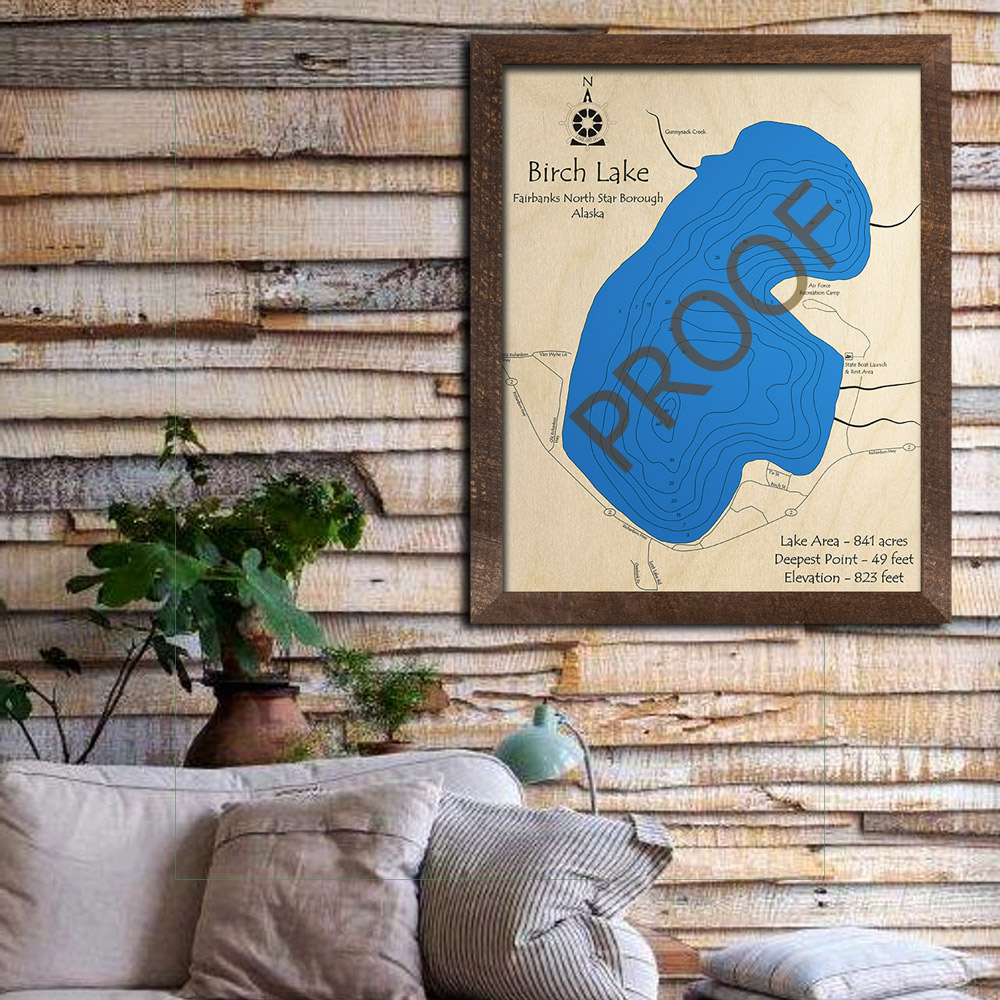 Birch Lake, Alaska 3D Wood Map, Nautical Wood Chart