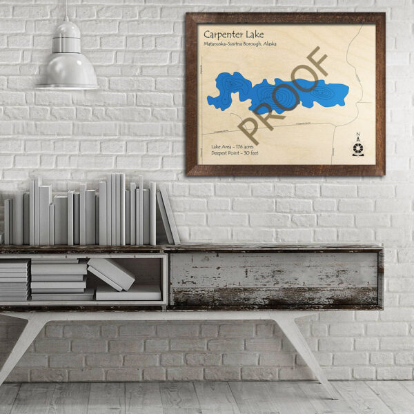 Carpenter Lake, Alaska 3D Wood Map, Nautical Wood Chart