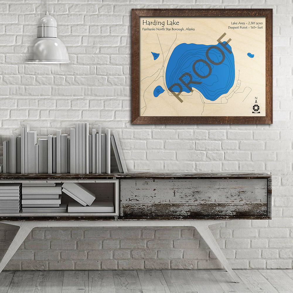 Harding Lake 3D, Alaska, Wood Map, Nautical Wood Chart