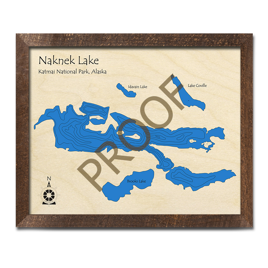 Naknek Lake 3D Wood Map, Alaska, Nautical Wood Chart