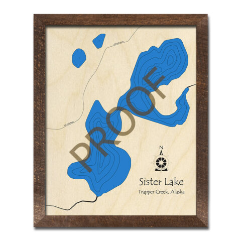 Sister Lake 3D Wood Map, Alaska, Nautical Wood Chart