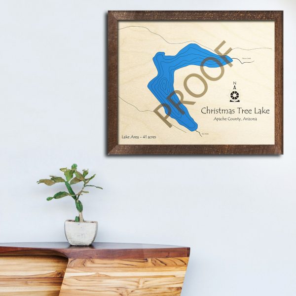 Christmas Tree Lake 3D Wood Map, Arizona, Nautical Wood Chart