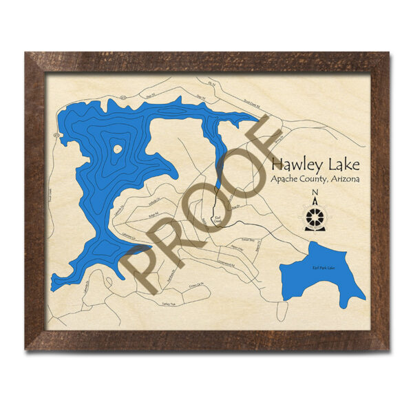 Hawley Lake - Earl Park Lake 3D Wood Map, Arizona, Nautical Wood Chart