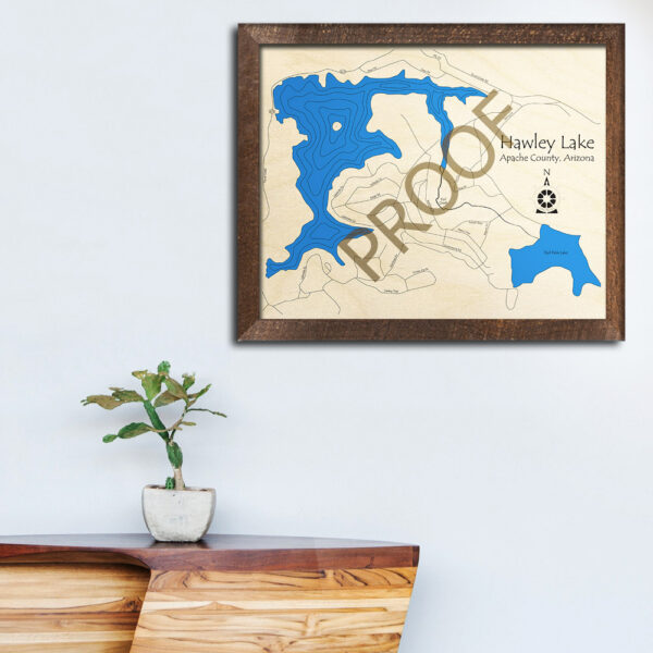 Hawley Lake - Earl Park Lake 3D Wood Map, Arizona, Nautical Wood Chart