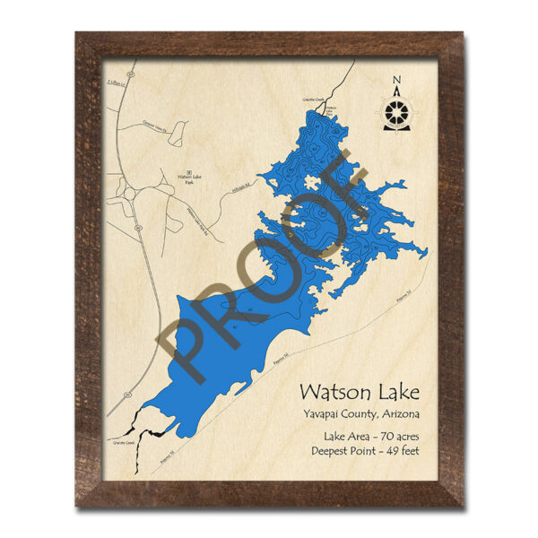 Watson Lake 3D Wood Map, Arizona, Nautical Wood Chart